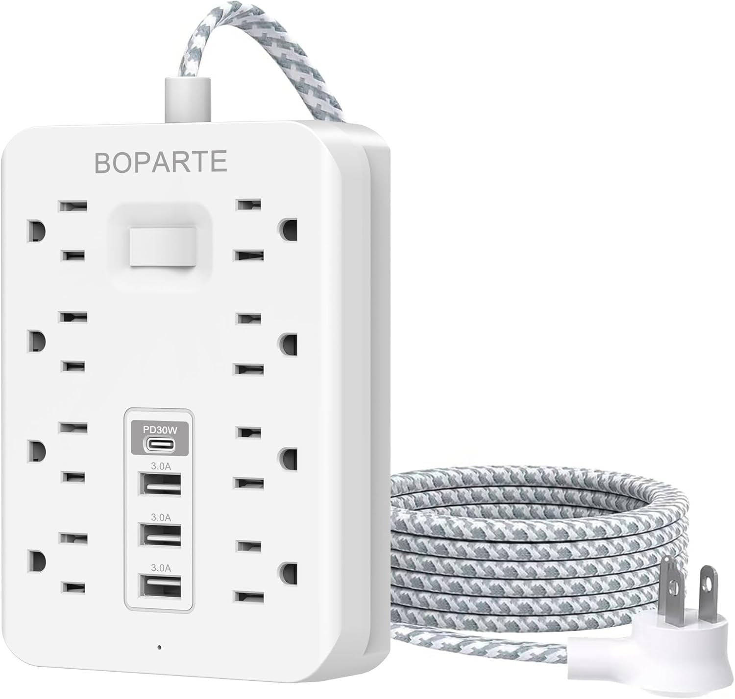 BOPARTE USB Multicontacto, Regleta de 3 m, 8 Salidas, 3 USB, (5V/2A), 1 ...